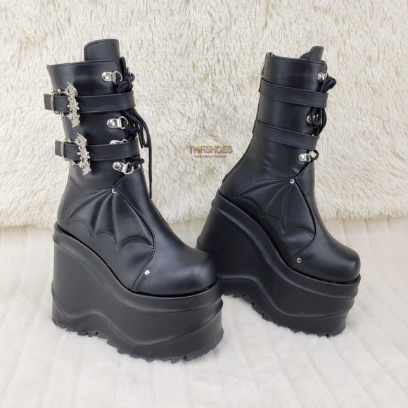 Demonia | Shoes | Bat Wing Wave Platform Mid Calf Punk Goth Boots ...